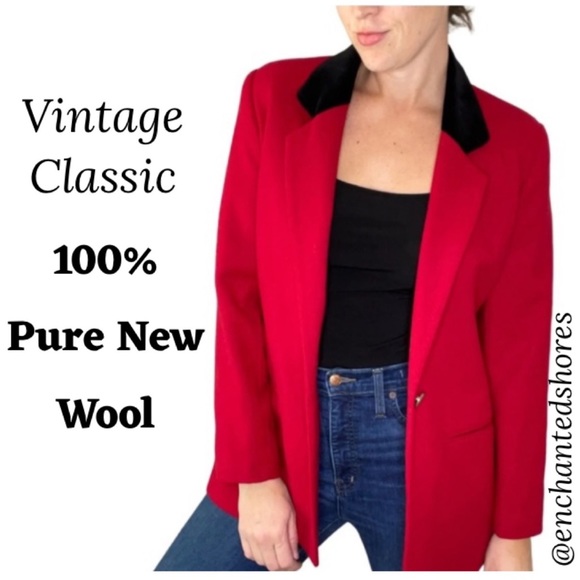 Sag Harbor | Jackets & Coats | Red Wool Blazer Black Velvet Collar ...